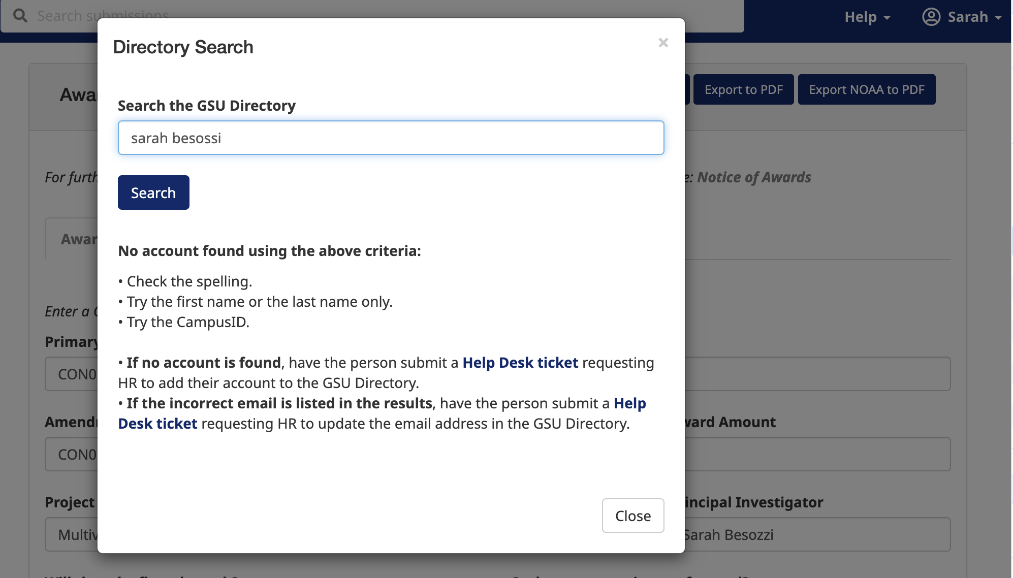 How to Use the Directory Search | Research Administration Help